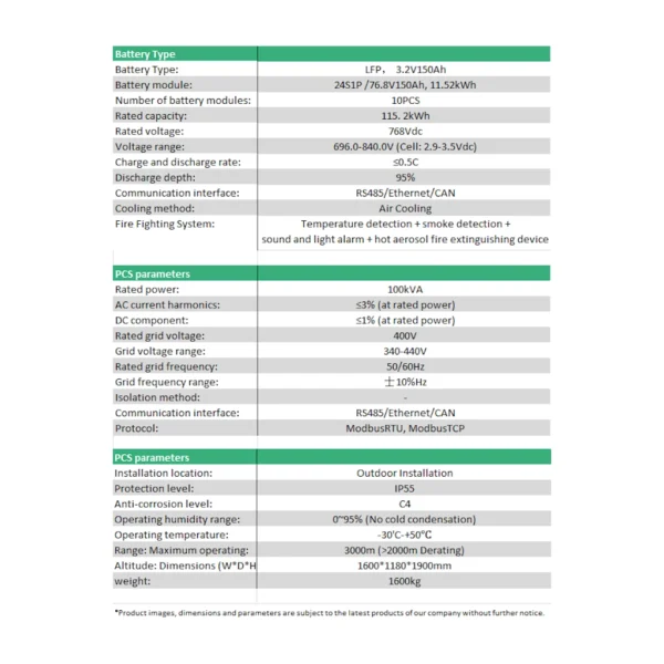 ESS 110kW-115kWh Energy Storage System - Power Stations